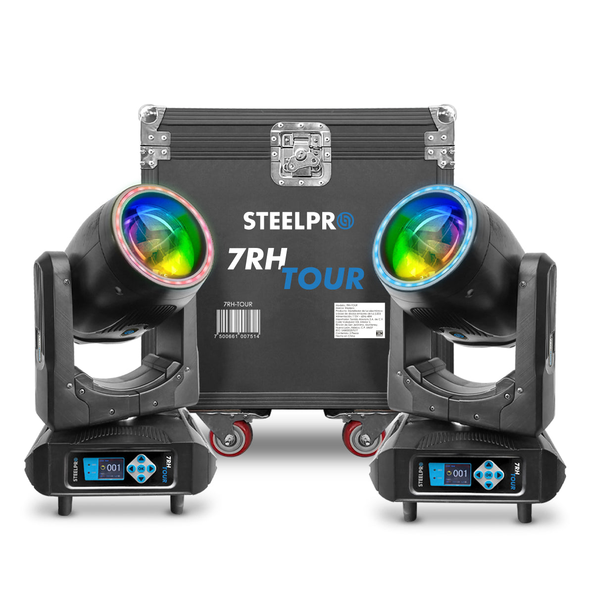 7RH-TOUR Set de 2 Cabezas Robóticas Beam 230w Aro SMD Con Case Steelpr ...